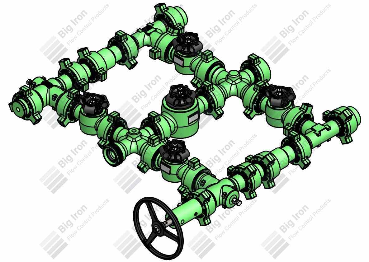 Choke Manifold, 2" 1502, 5x Manual Plug Valve, 1x Adj, 1x Pos, 10000 p ...